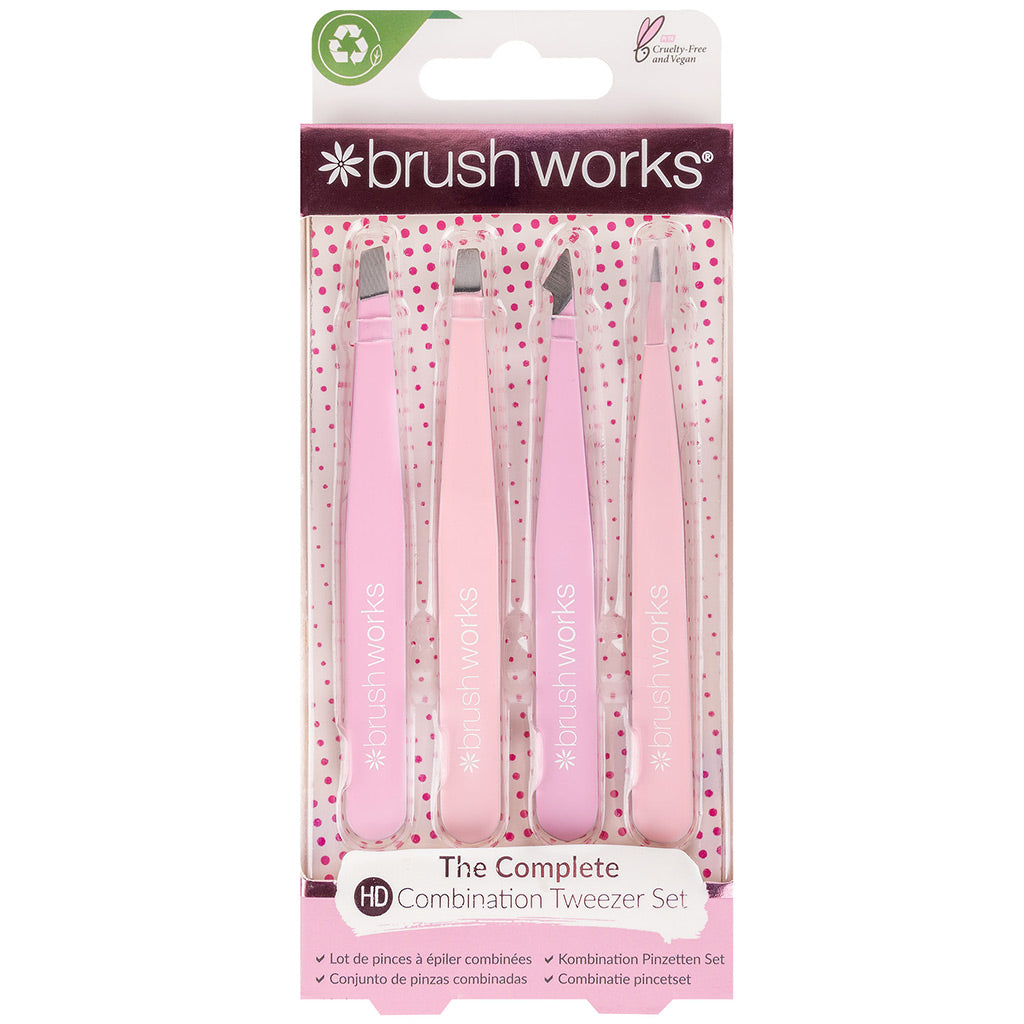 Brushworks The Complete Combination Tweezer Set - Pink (4 Pieces ...