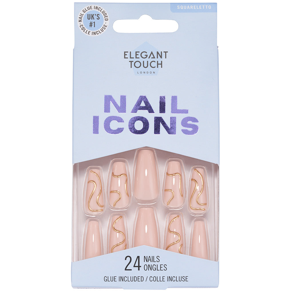 Elegant Touch Nail Icons False Nails Squareletto Long Length - Golden ...