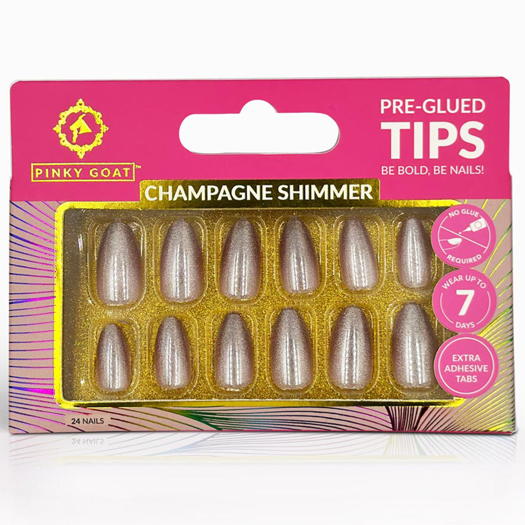 Pinky Goat Nails Pre-Glued Tips - Champagne Shimmer | False Eyelashes