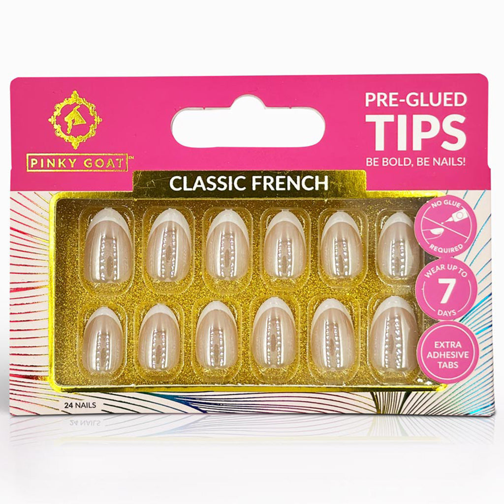Pinky Goat Nails Pre-Glued Tips - Classic French | False Eyelashes