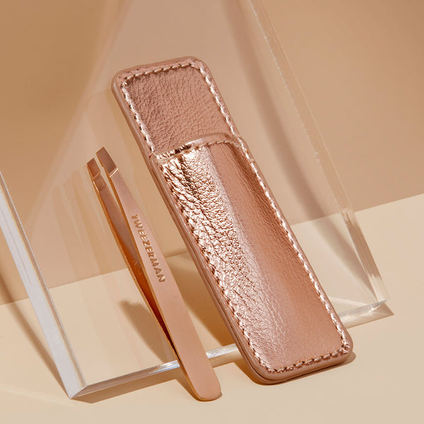 Tweezerman Mini Slant Tweezer & Case Rose Gold | False Eyelashes