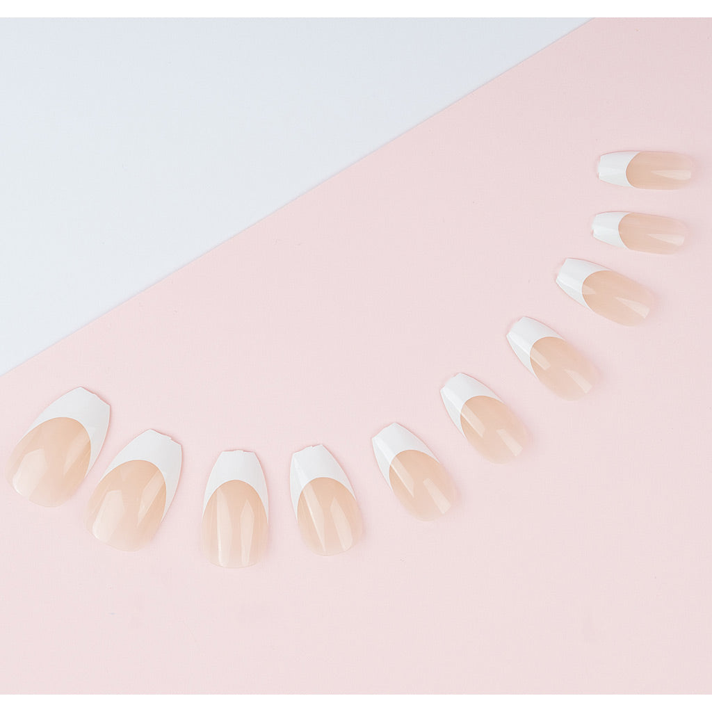 Invogue False Nails Coffin Medium Length - Classic French Natural Bare ...