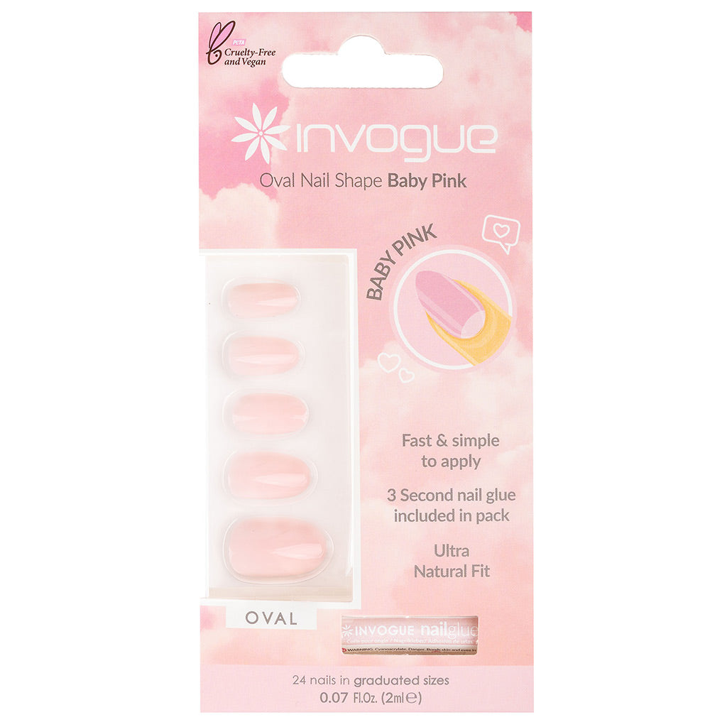 Invogue False Nails Oval Medium Length - Baby Pink | False Eyelashes