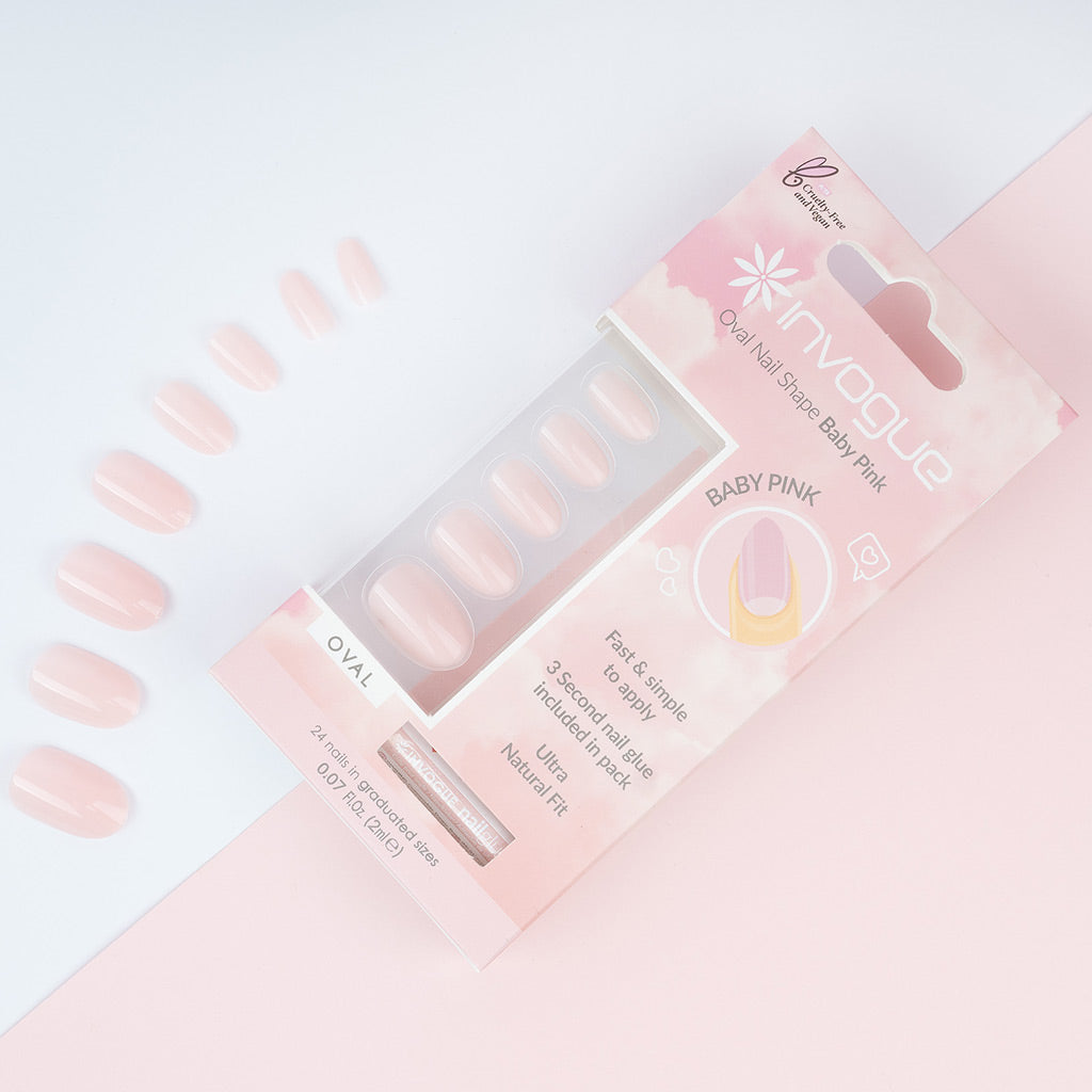 Invogue False Nails Oval Medium Length - Baby Pink | False Eyelashes