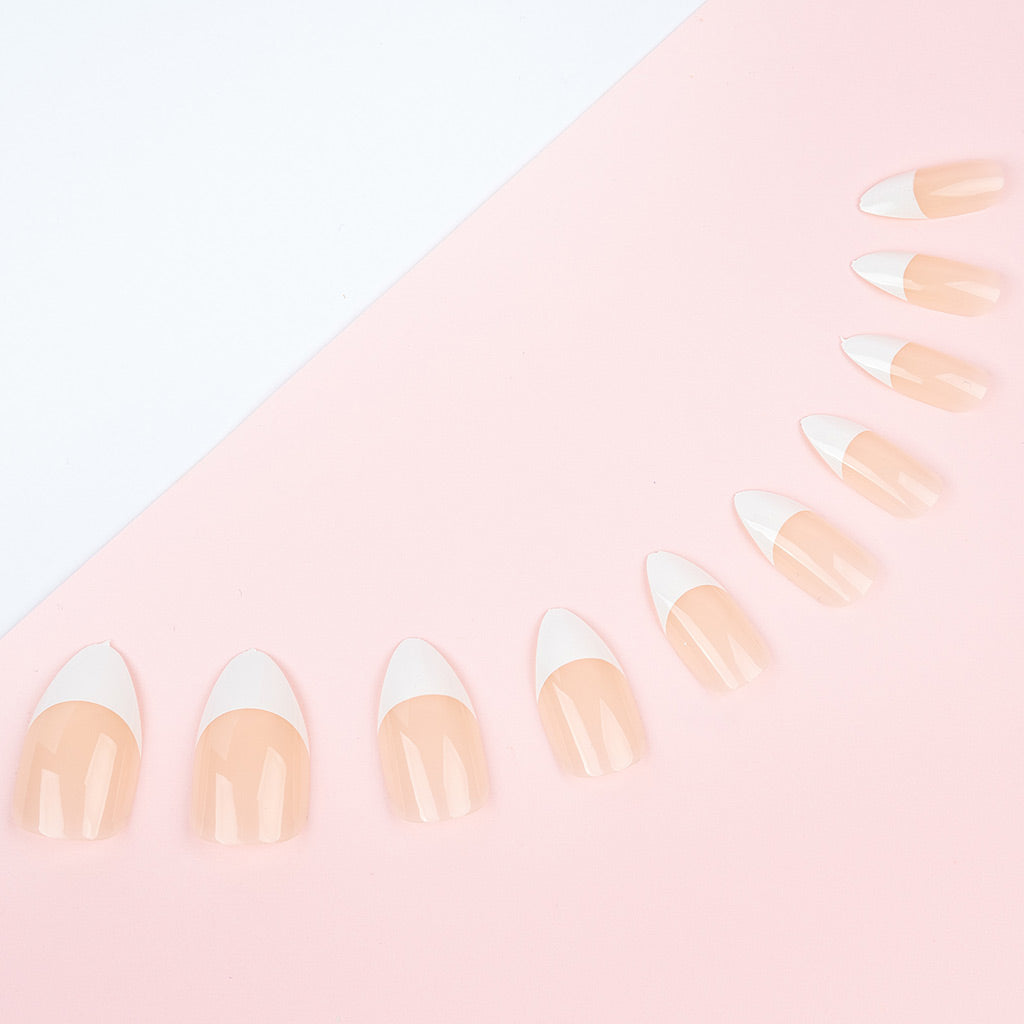 Invogue False Nails Oval Medium Length - Classic French Natural Pink ...