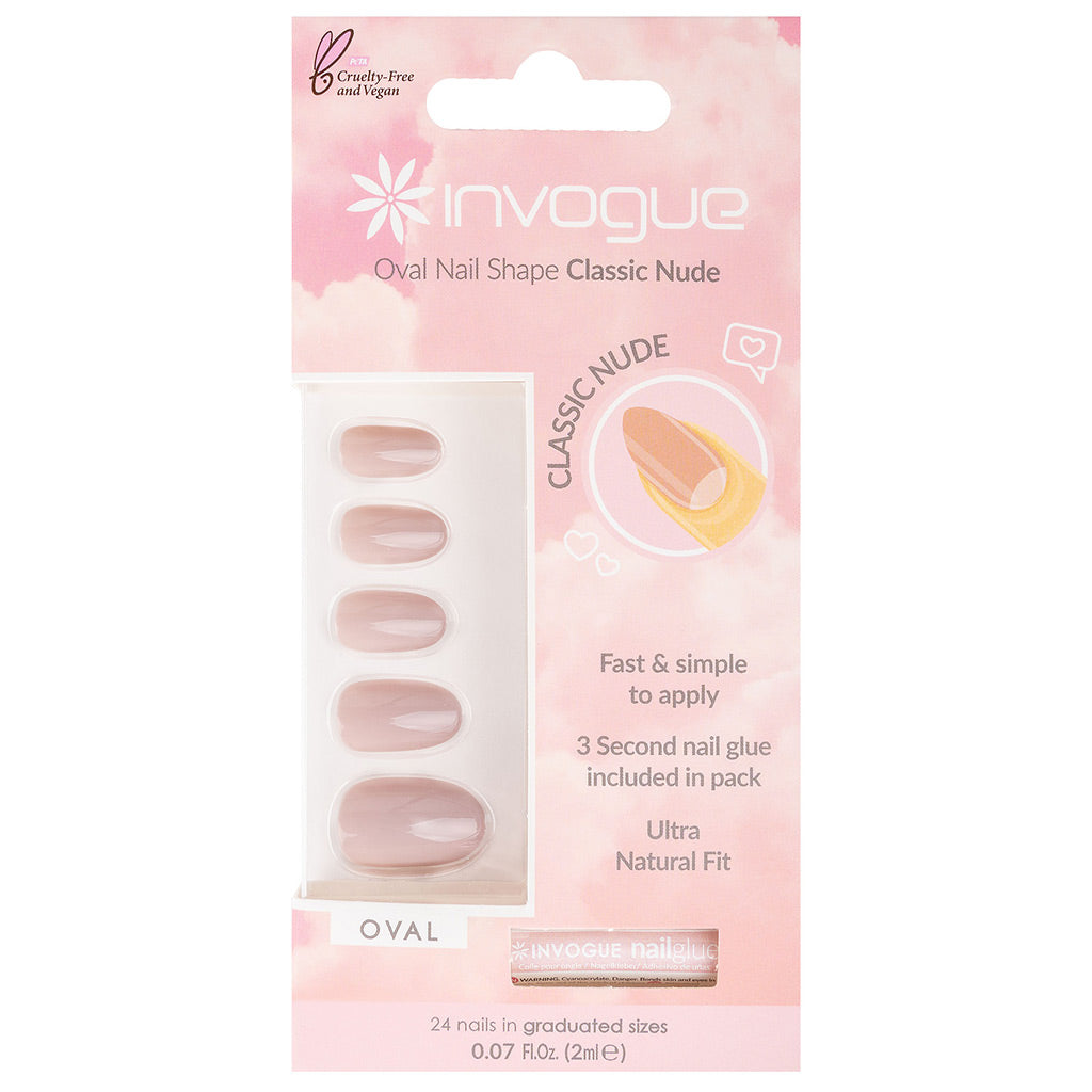 Invogue False Nails Oval Medium Length - Classic Nude | False Eyelashes