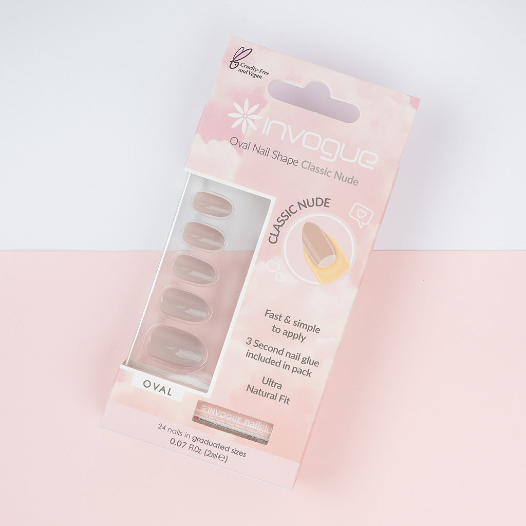 Invogue False Nails Oval Medium Length - Classic Nude | False Eyelashes