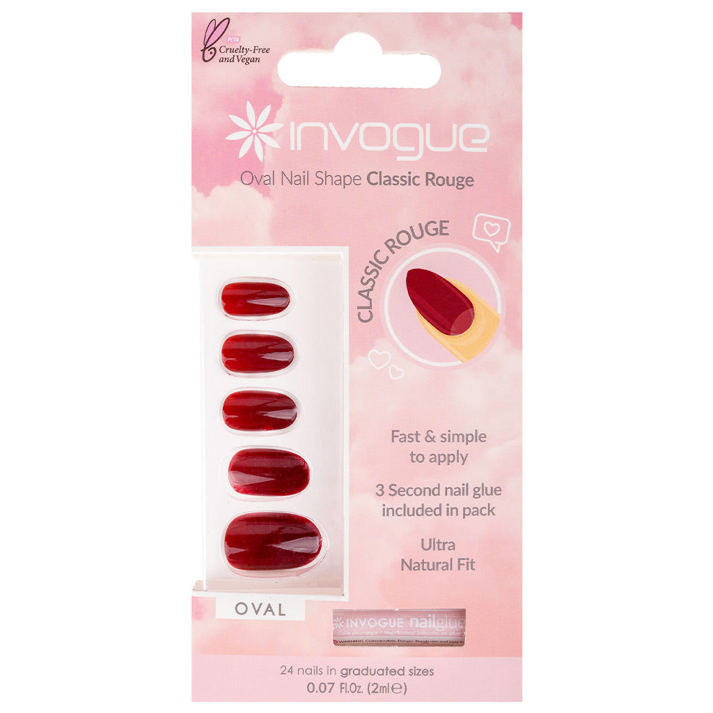 Invogue False Nails Oval Medium Length - Classic Rouge | False Eyelashes