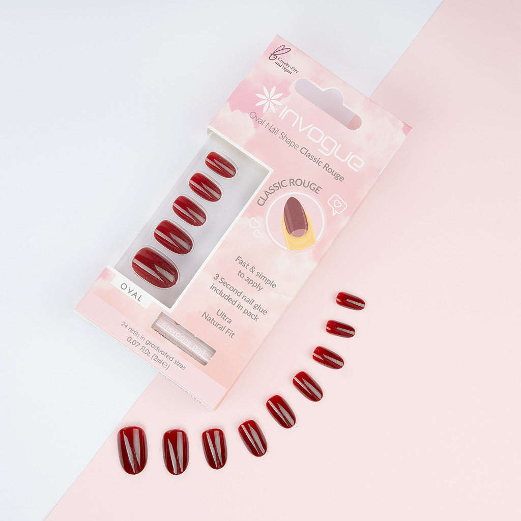 Invogue False Nails Oval Medium Length - Classic Rouge | False Eyelashes