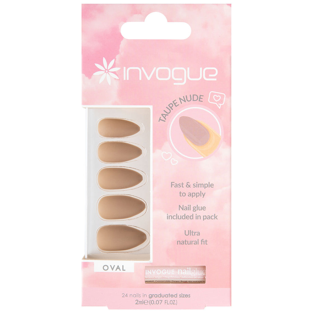 Invogue False Nails Oval Medium Length - Taupe Nude | False Eyelashes