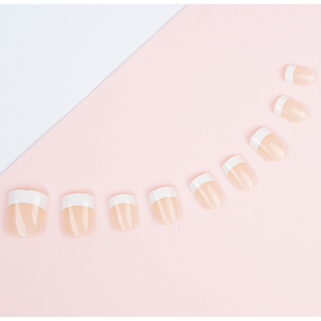 Invogue False Nails Square Medium Length - Classic French Natural Pink ...