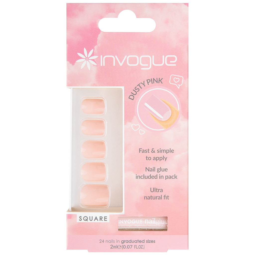 Invogue False Nails Square Medium Length - Dusty Pink | False Eyelashes