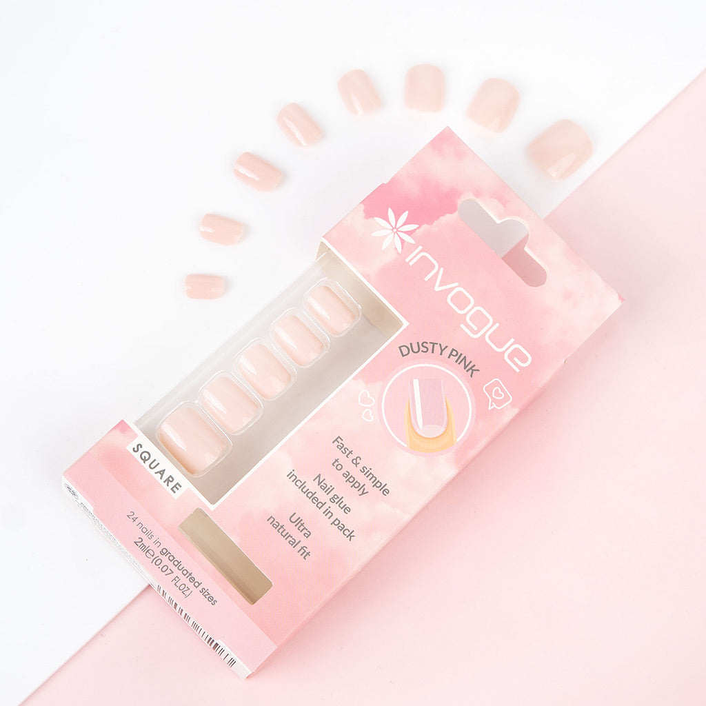 Invogue False Nails Square Medium Length - Dusty Pink | False Eyelashes